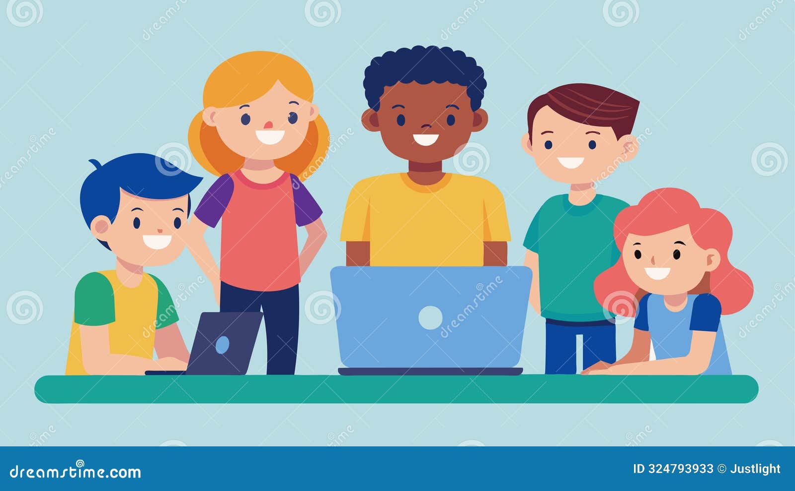 A Group of Children Gathered Around a Laptop Watching an Online ...