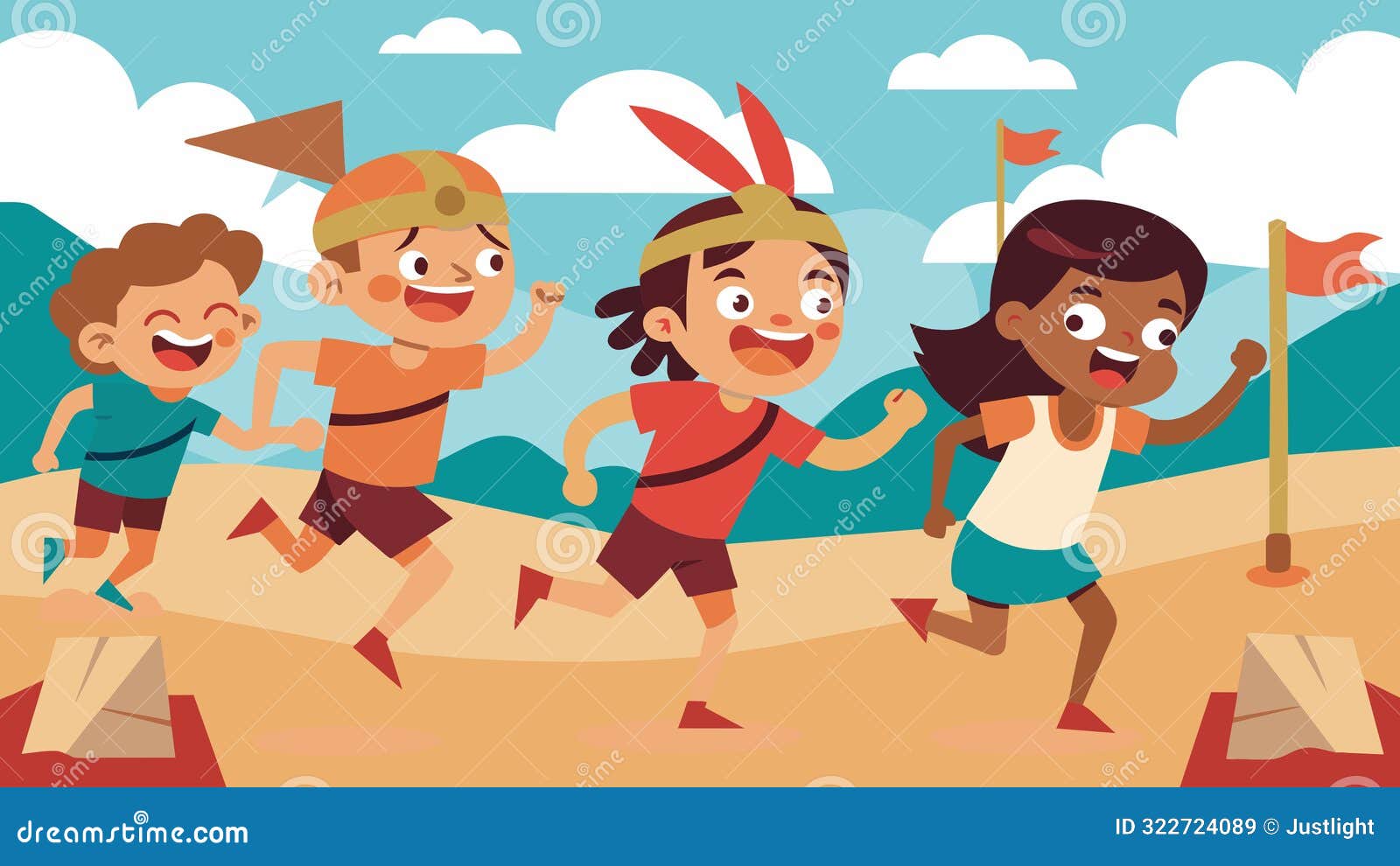 A Group of Children Giggle and Cheer As they Race through an Obstacle ...