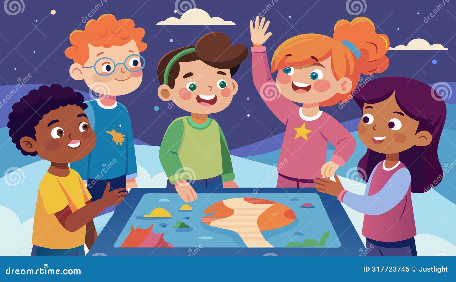 A Group of Children Giggle and Point As they Explore a Interactive ...