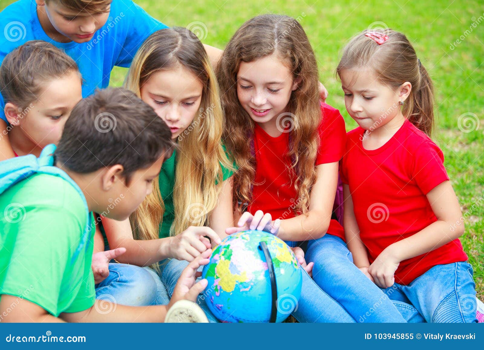 Children with a Globe are Learning Geography Stock Image - Image of ...