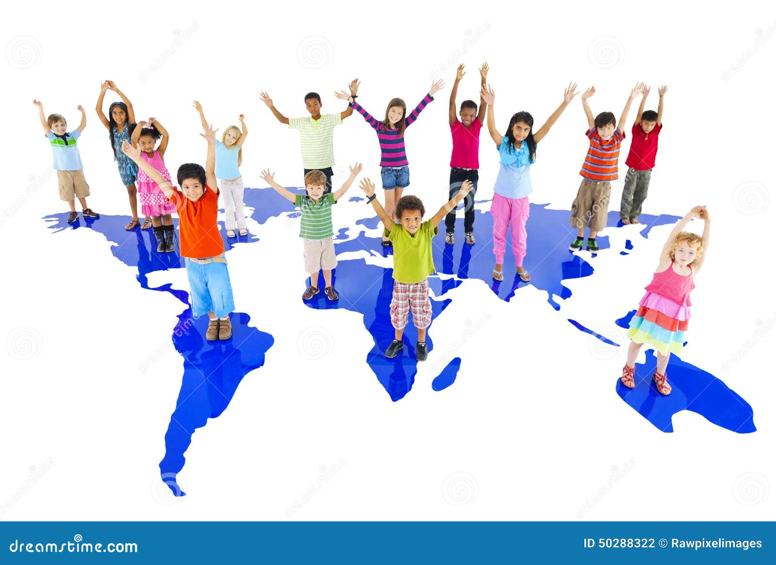Group Children Hands Up Standing World Map Concept Stock Photo - Image ...