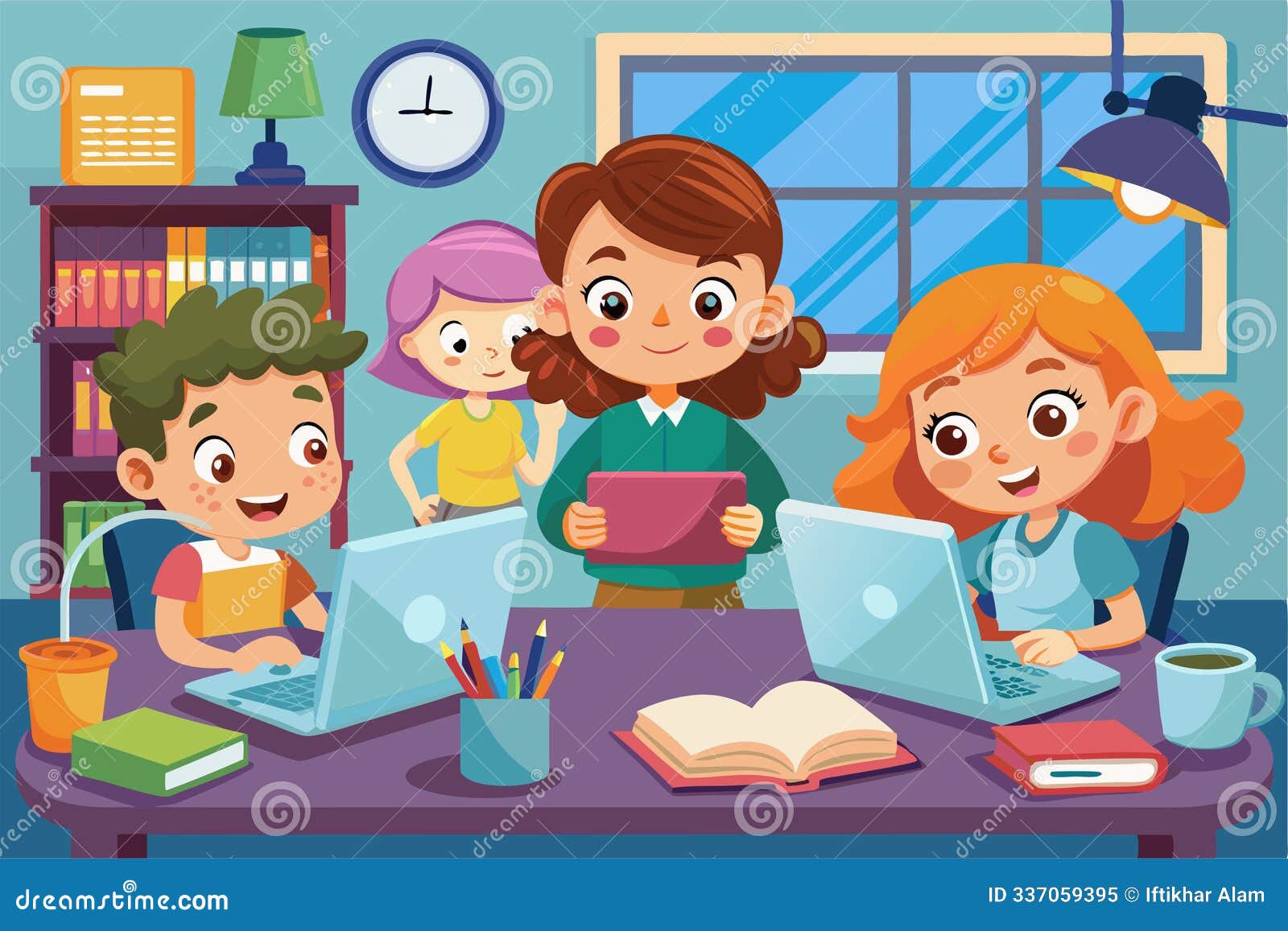 A Group of Children Happily Engaged in Studying with Laptops and ...