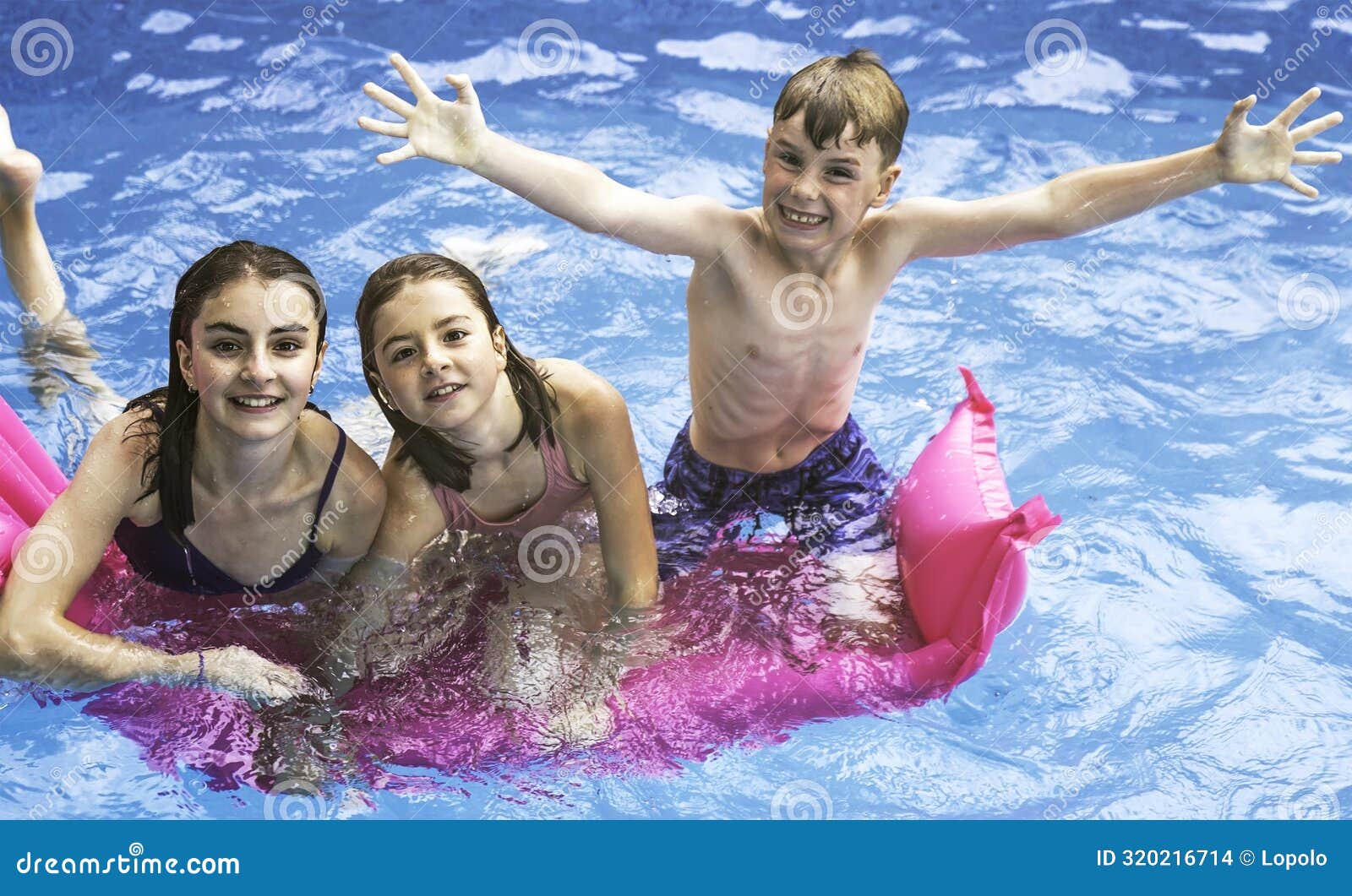 Group of Children Having Fun in Pool on the Summer Time Stock Photo ...
