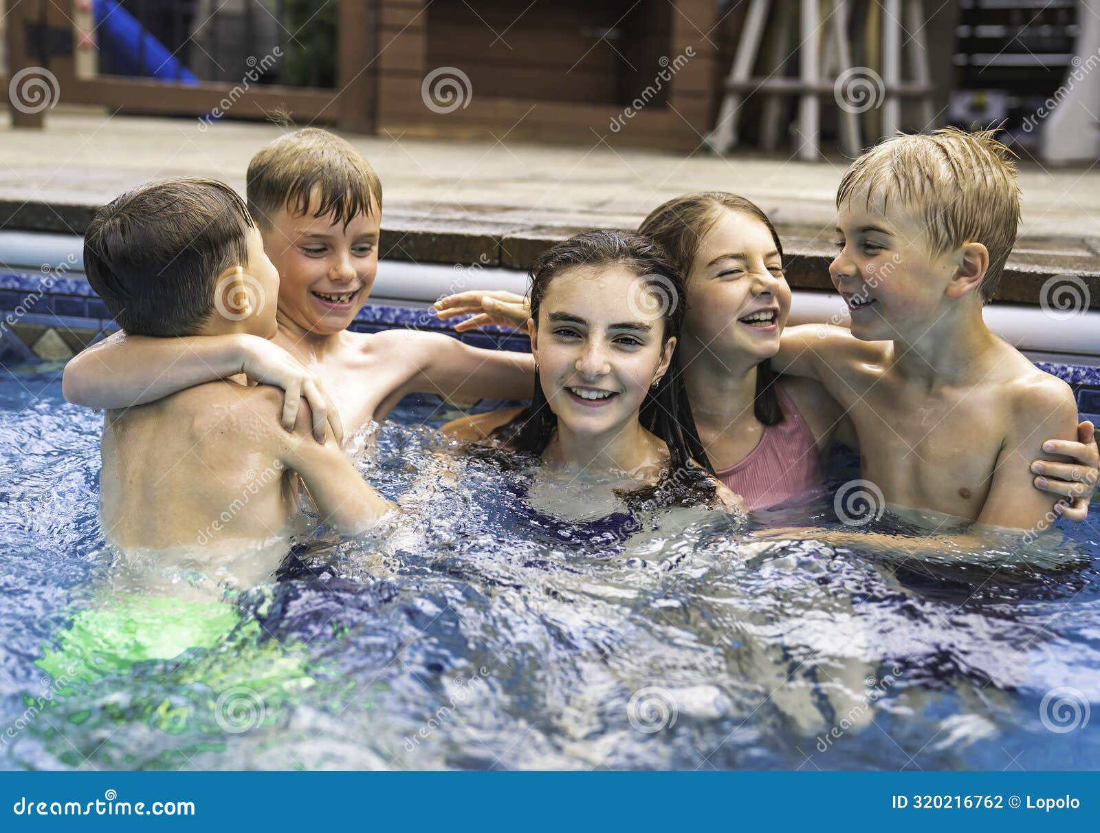 Group of Children Having Fun in Pool on the Summer Time Stock Photo ...