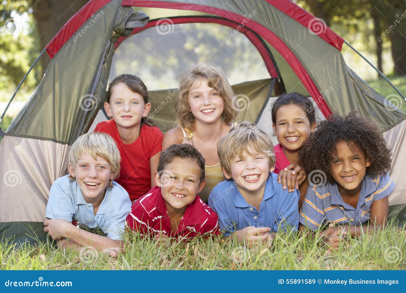 Group of Children Having Fun in Tent in Countryside Stock Image - Image ...