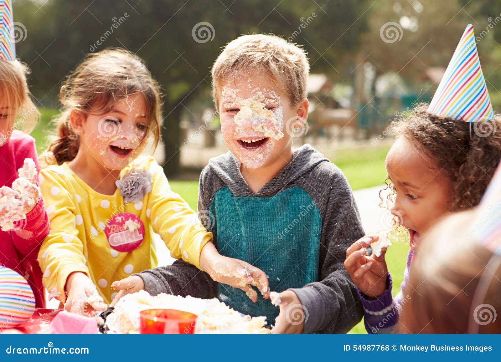 Group of Children Having Outdoor Birthday Party Stock Photo - Image of ...