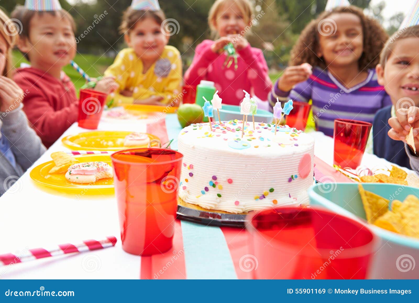Group of Children Having Outdoor Birthday Party Stock Image - Image of ...
