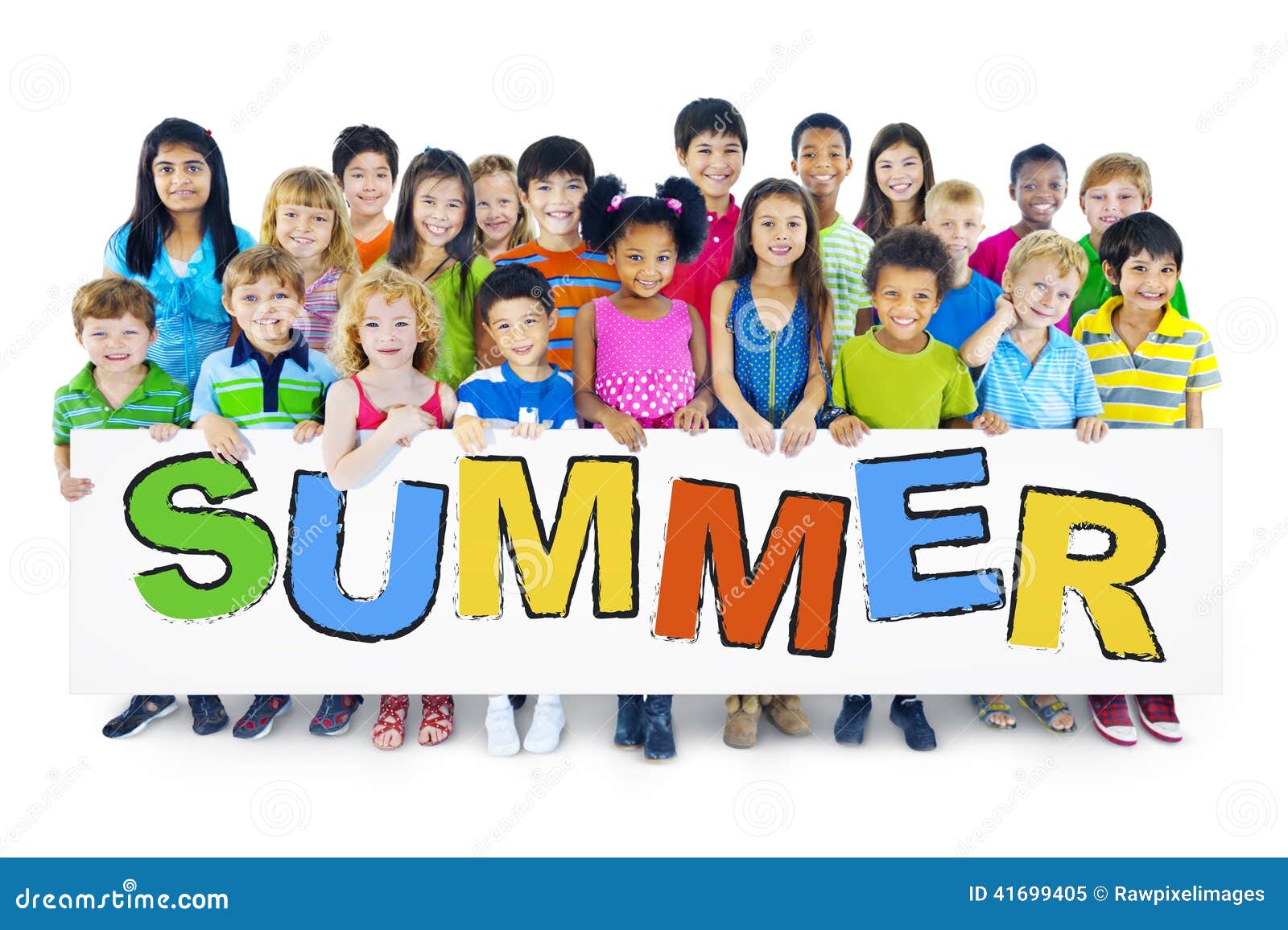 Group of Children Holding Board with Summer Concept Stock Image - Image ...