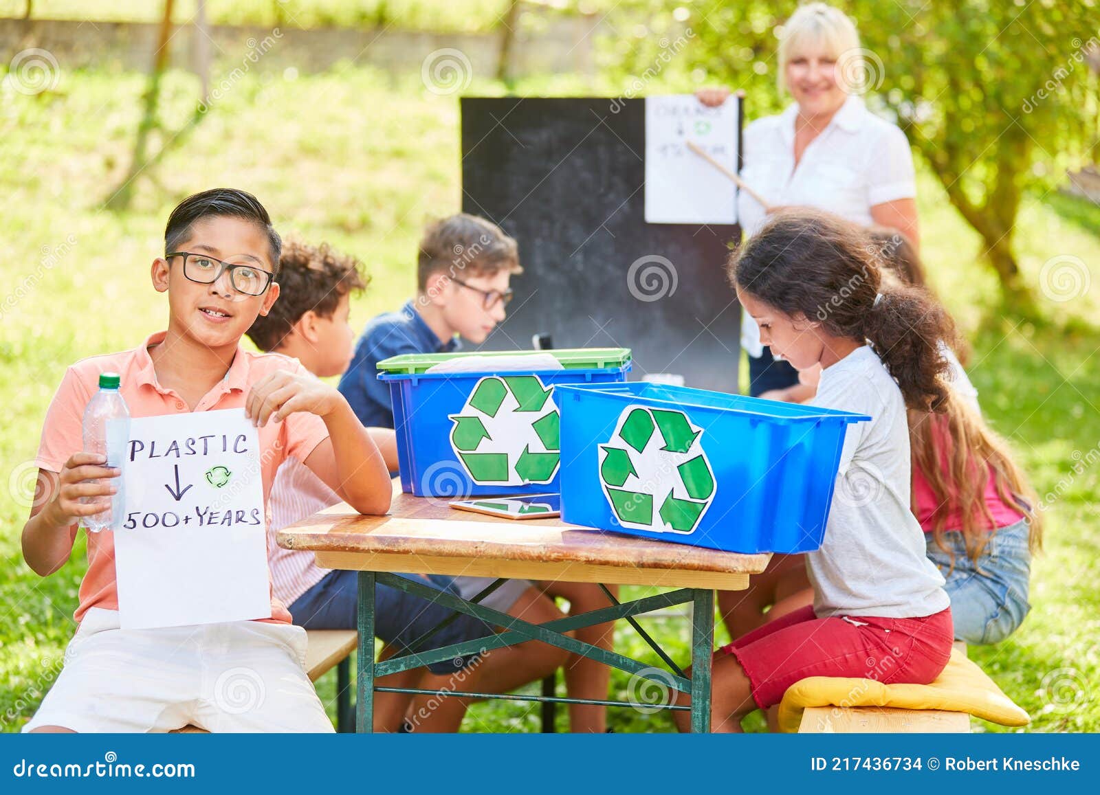 Group Children Learn Environmental Protection and Recycling Stock Photo ...