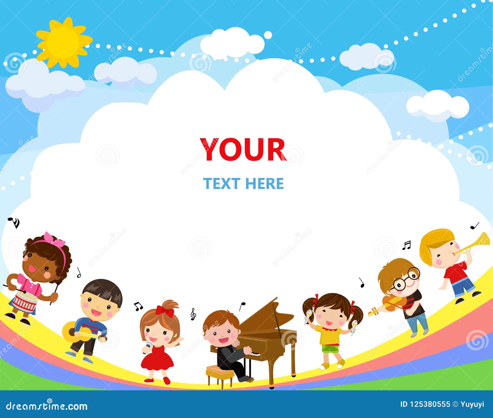 Children Music Orchestra. Kids Music Multiracial Group, Happy Girls And ...