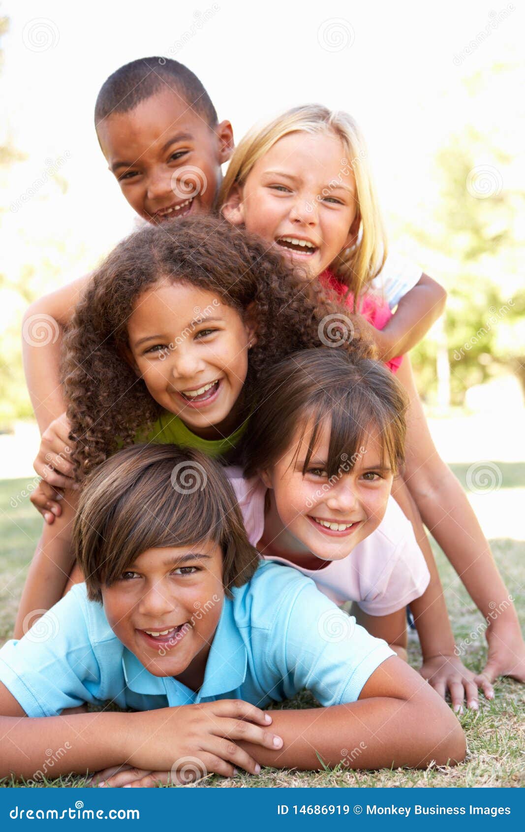 Group of Children Piled Up in Park Stock Image - Image of park, nine ...
