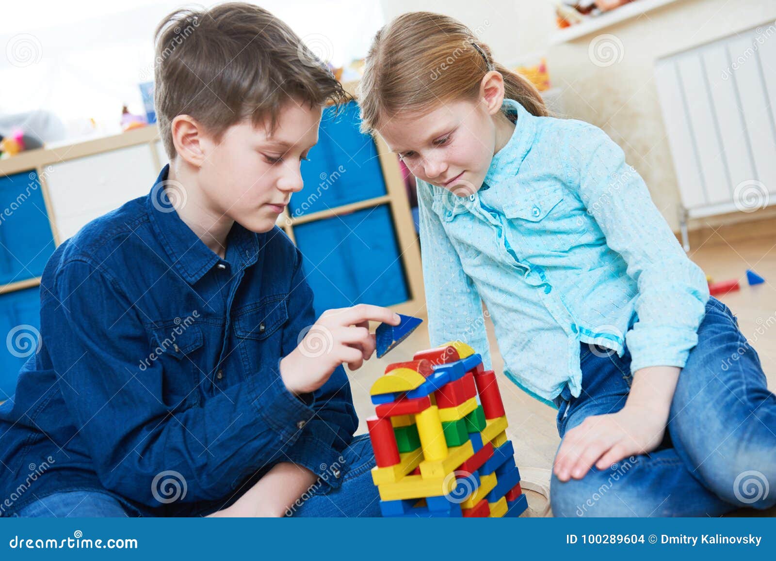 Children Playing with Blocks Indoors Stock Photo - Image of learning ...