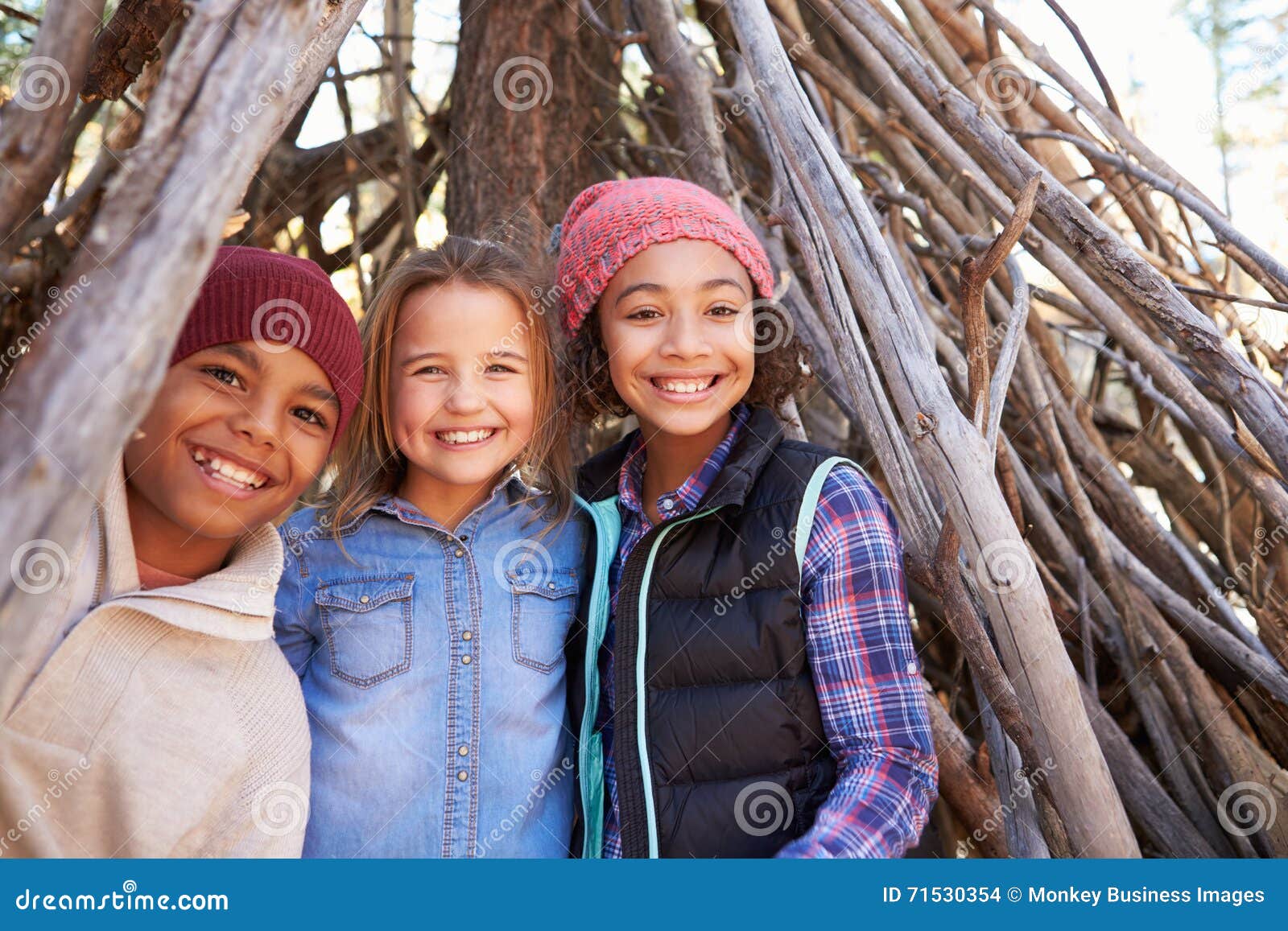 Group of Children Playing in Forest Camp Together Stock Photo - Image ...