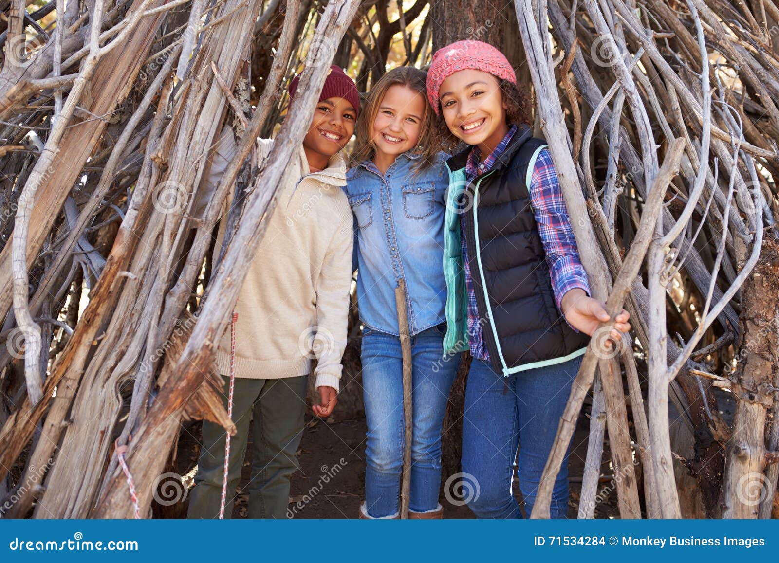 Group of Children Playing in Forest Camp Together Stock Photo - Image ...
