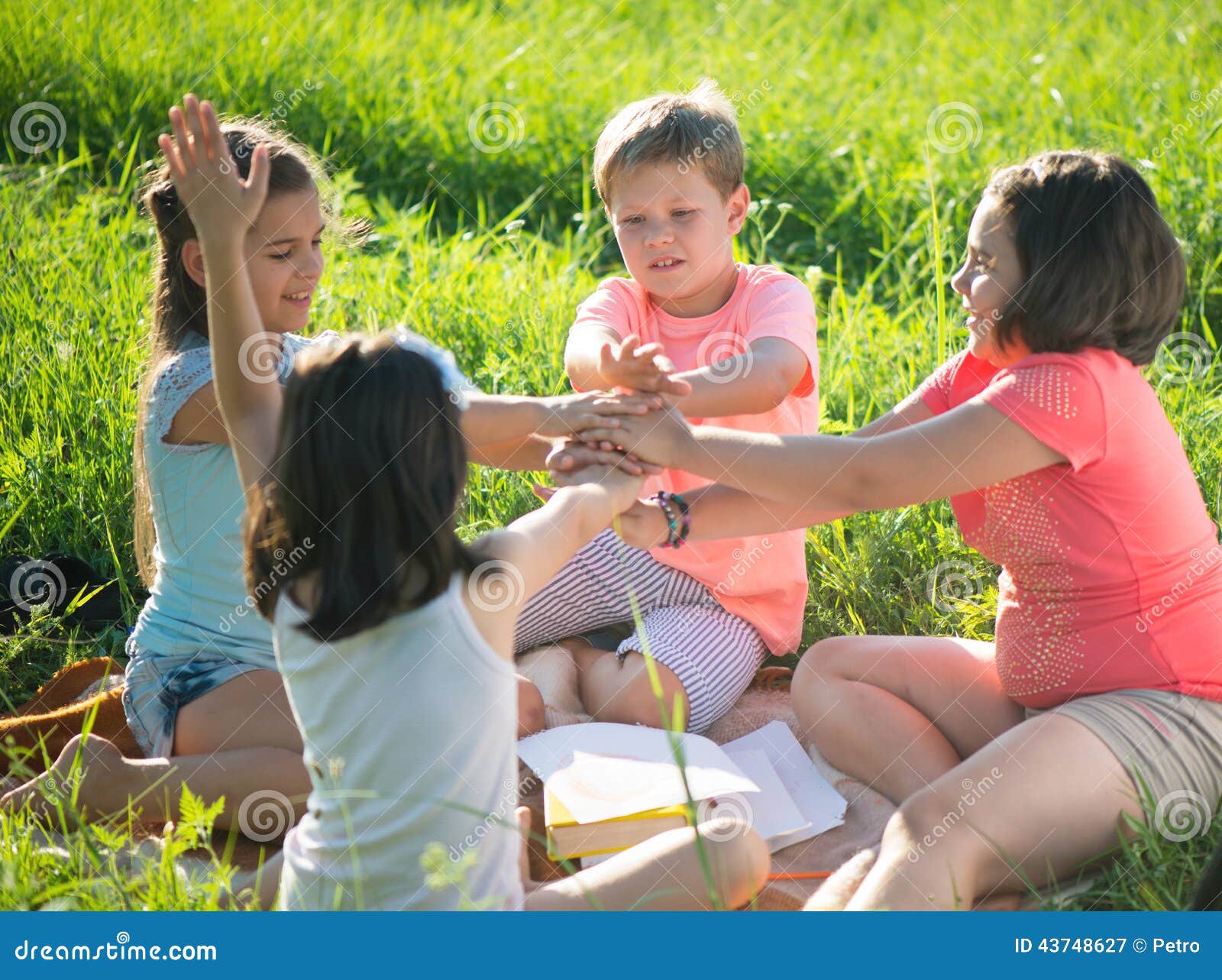 Group of Children Playing on Grass Stock Image - Image of friends ...