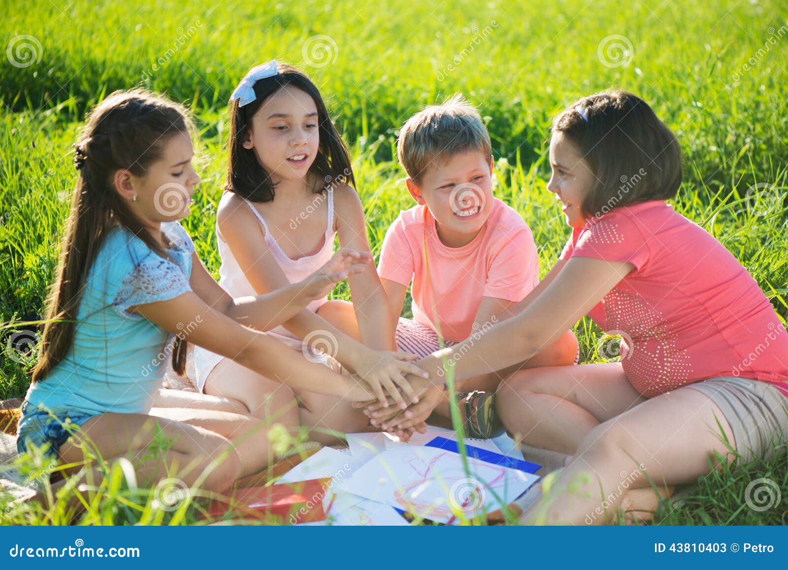 Group of Children Playing on Grass Stock Image - Image of happy, female ...