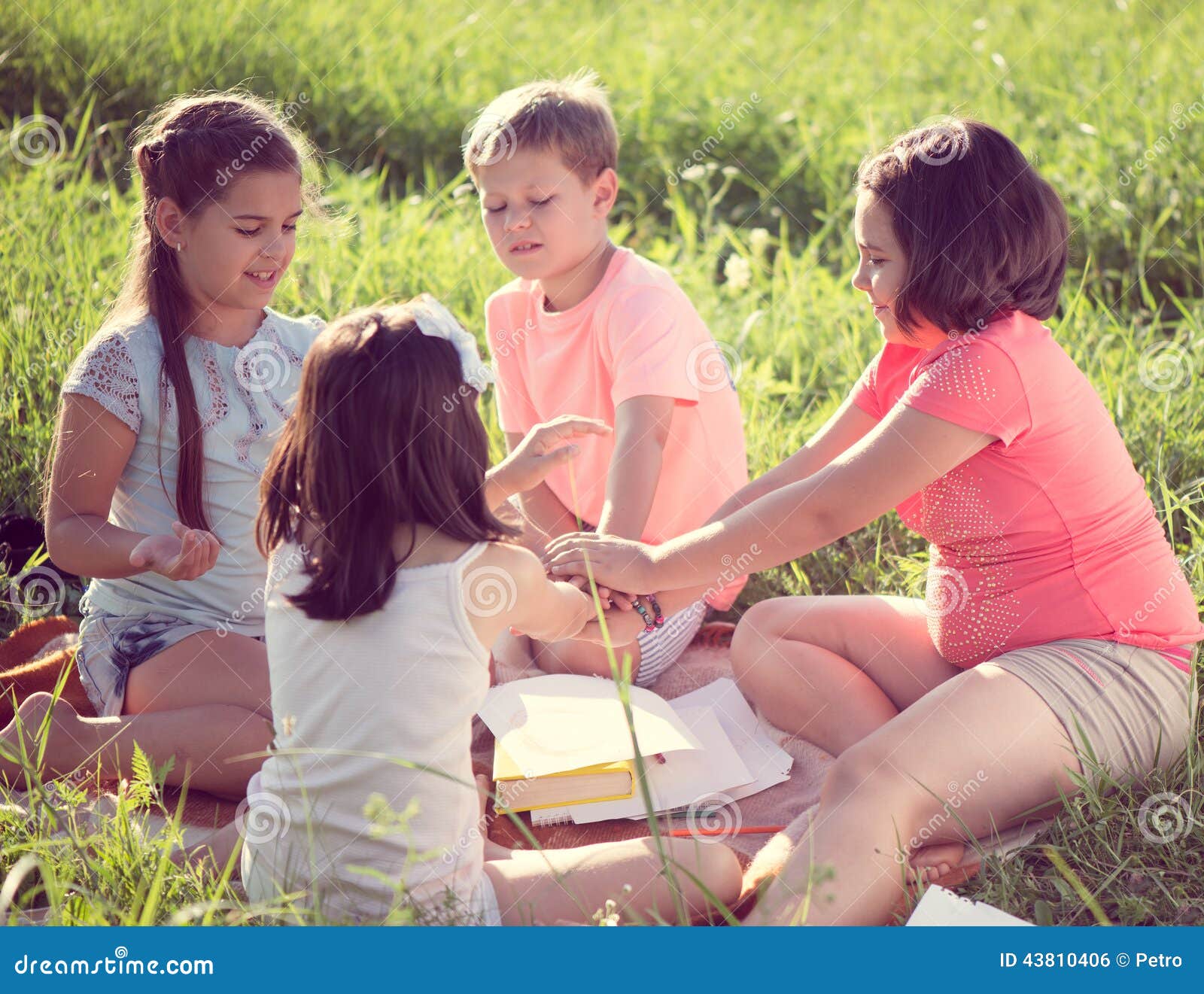 Group of Children Playing on Grass Stock Photo - Image of female ...