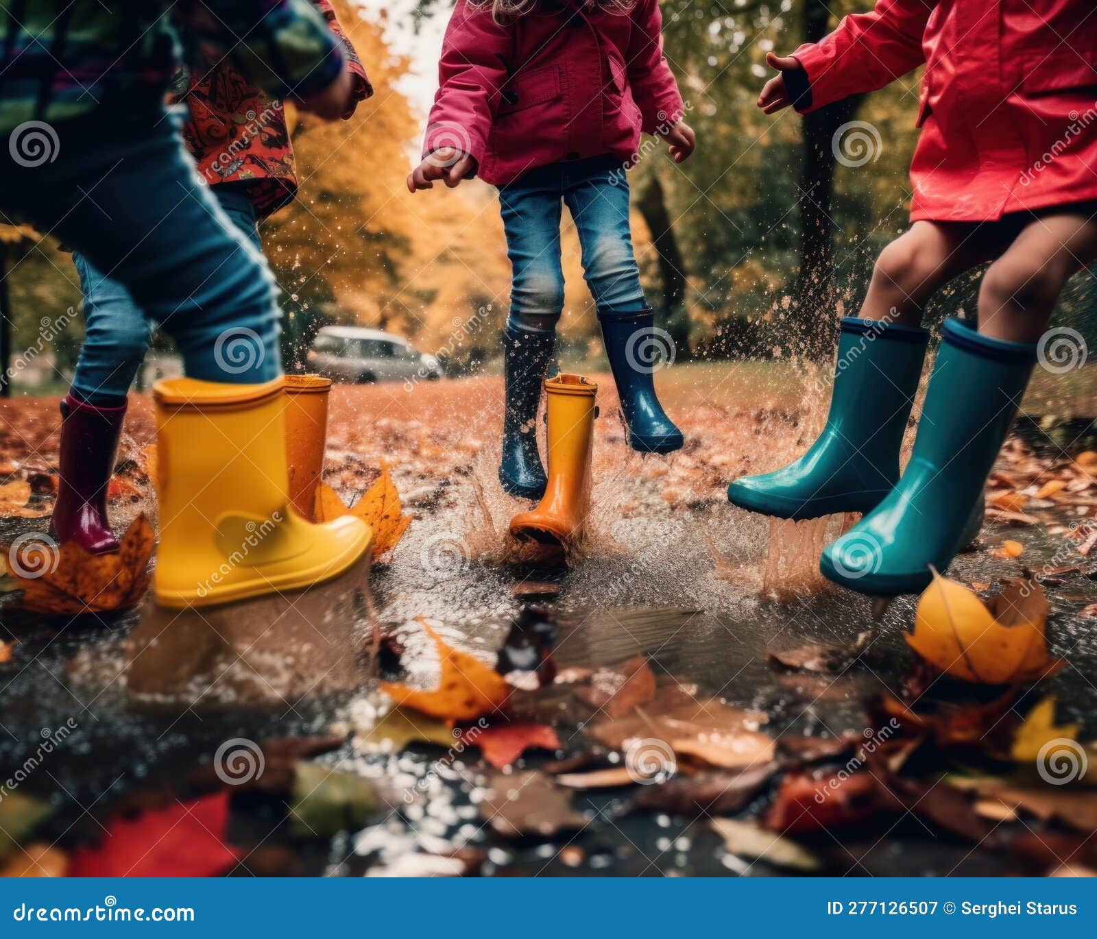 A Group of Children Playing in a Puddle of Water. Generative AI Image ...