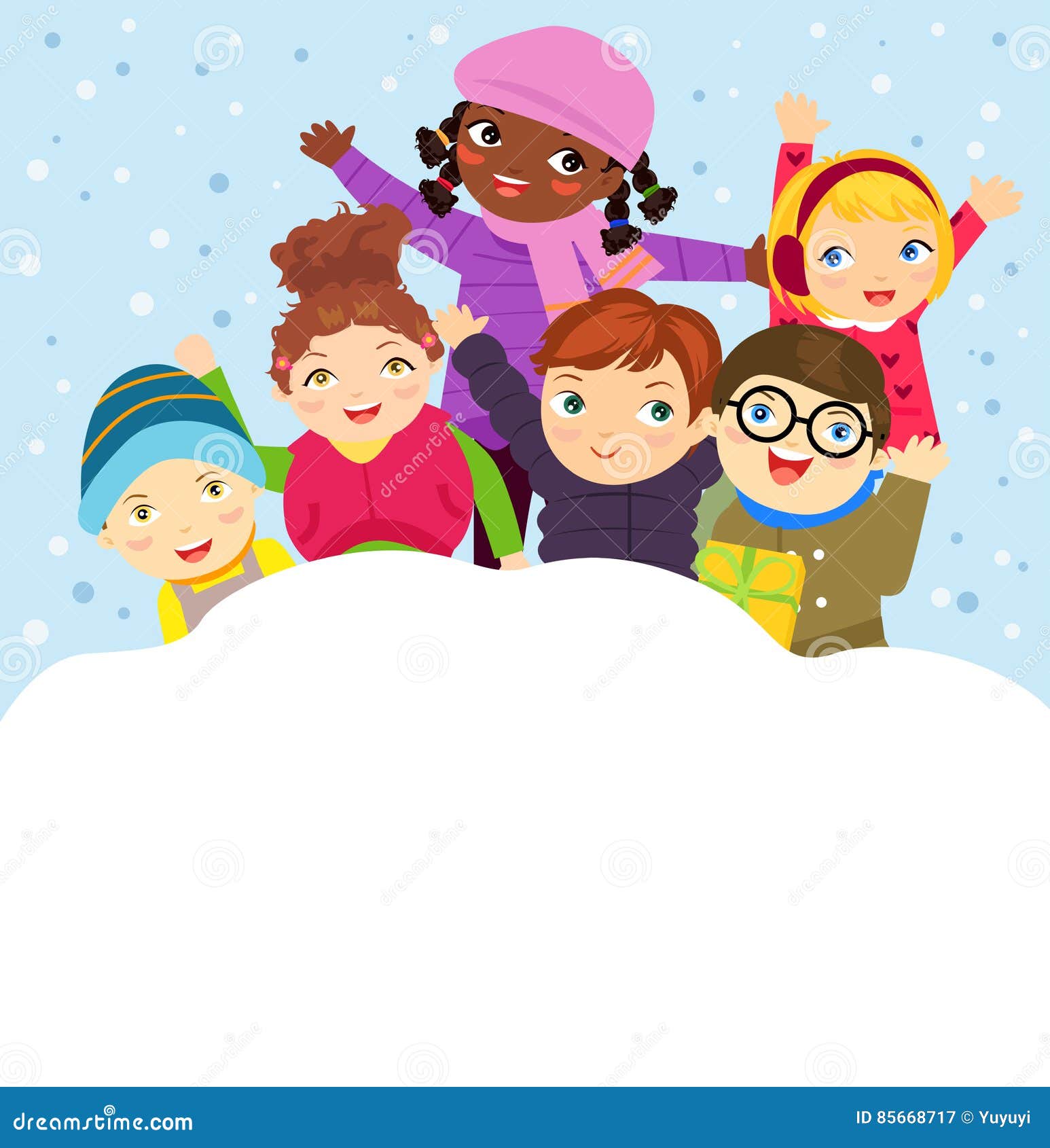 Group of Children Playing in the Snow in the Winter Stock Vector ...