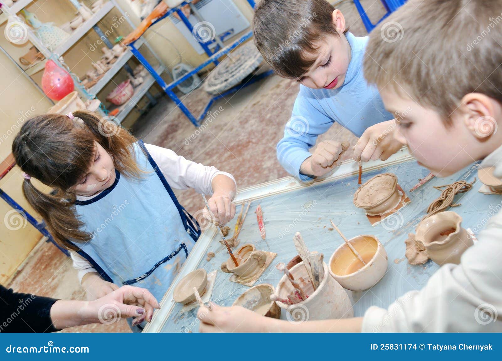 Group of Children in Pottery Studio Stock Photo - Image of decorating ...