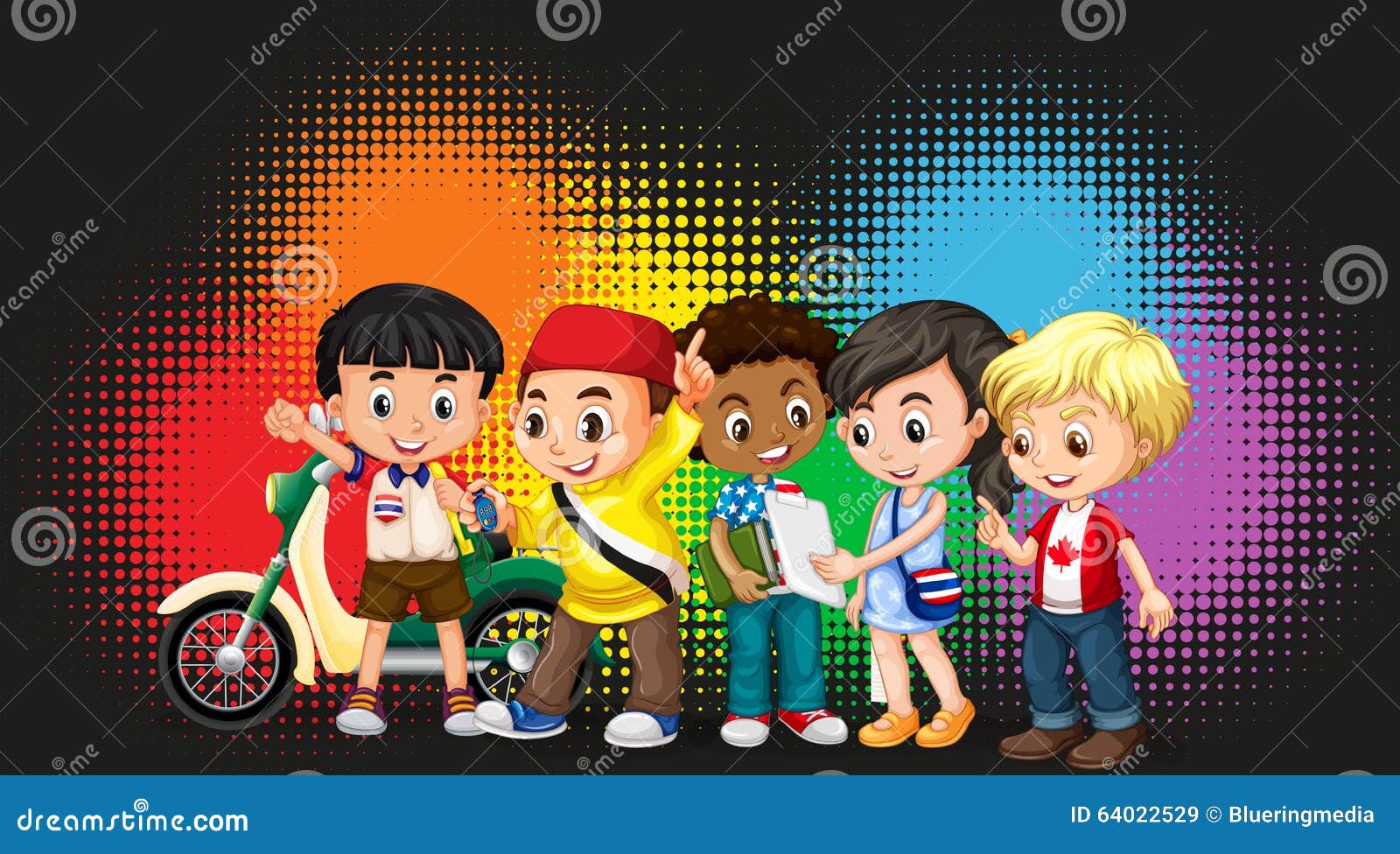 Group of Children with Rainbow Background Stock Vector - Illustration ...