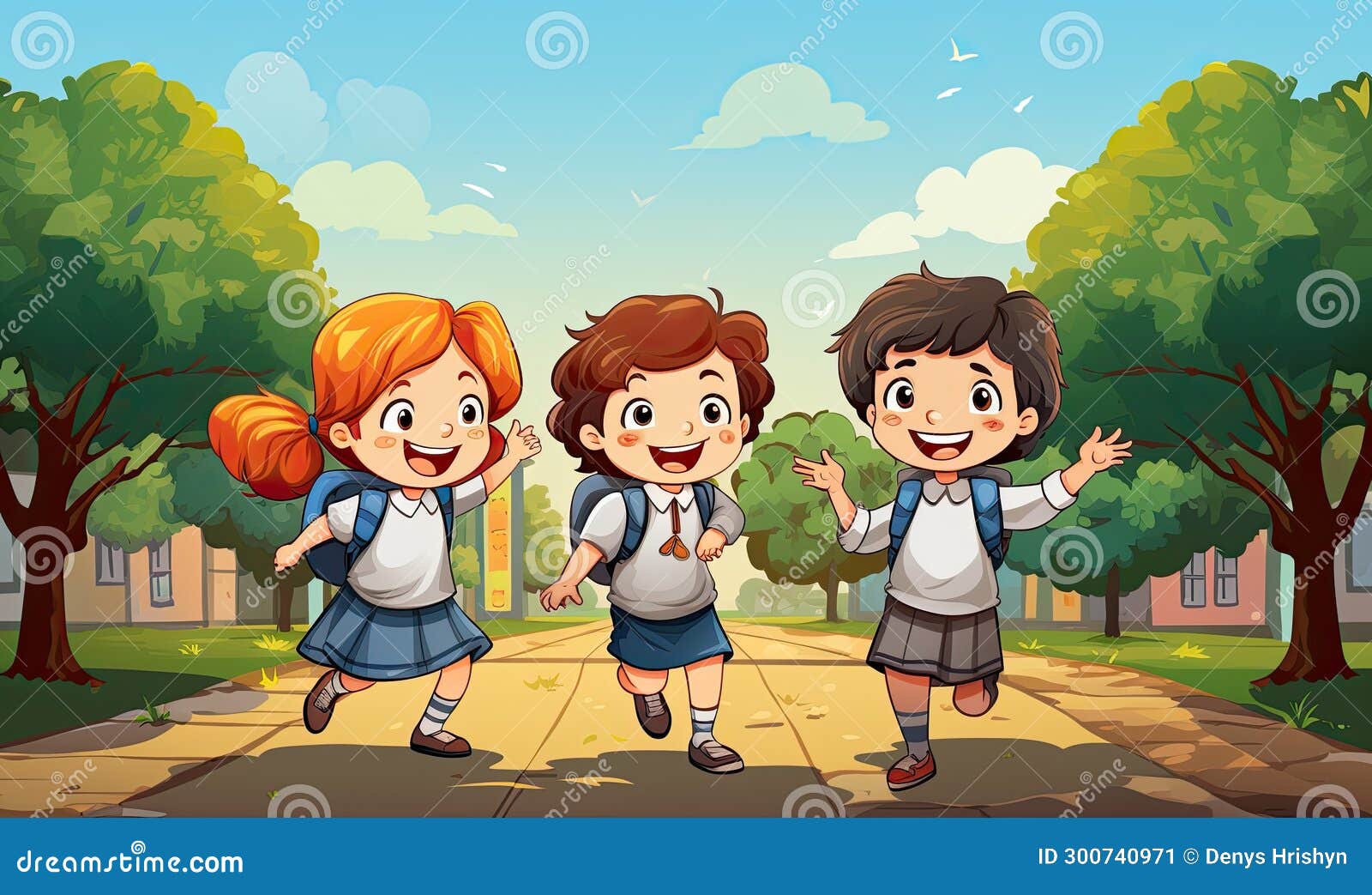 A Group of Children Running Down a Path Stock Illustration ...