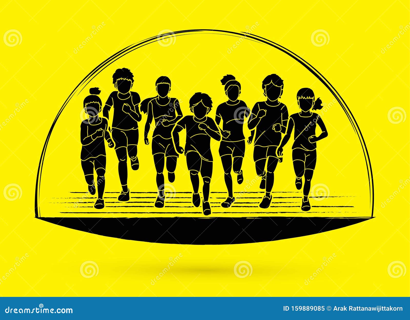 Group of Children Running Together Cartoon Graphic Stock Vector ...