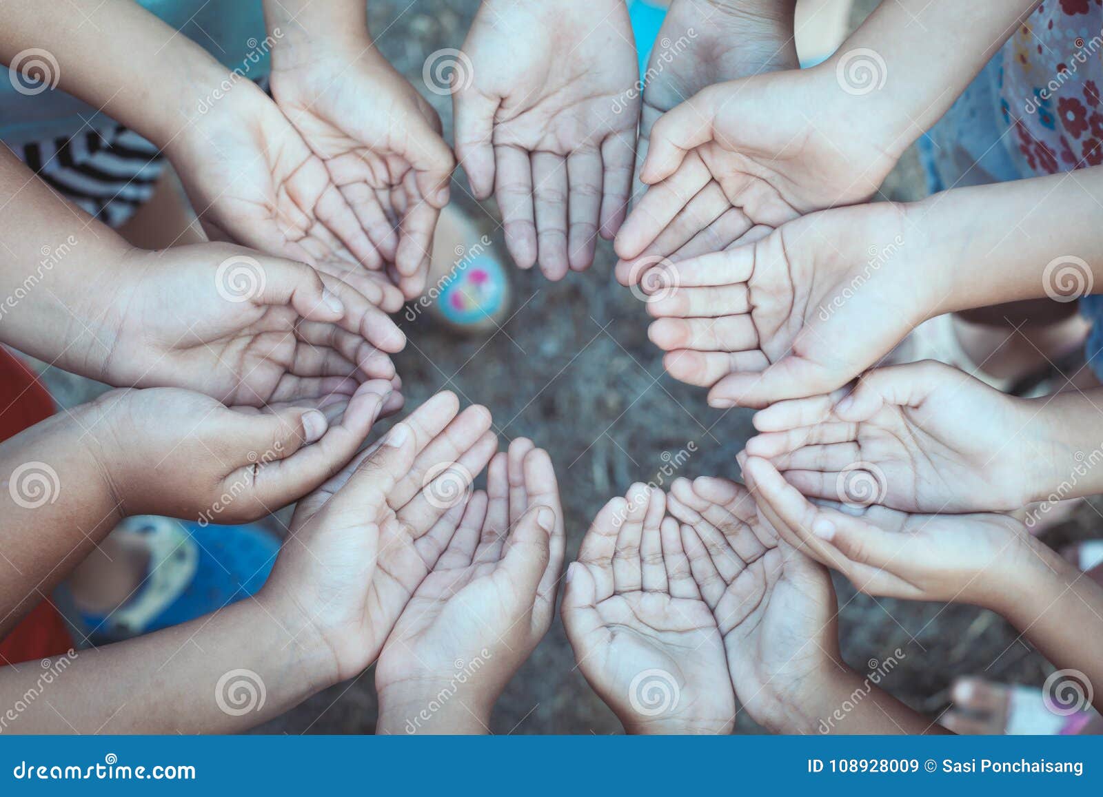 Group of Children`s Open Hands Together Stock Image - Image of family ...