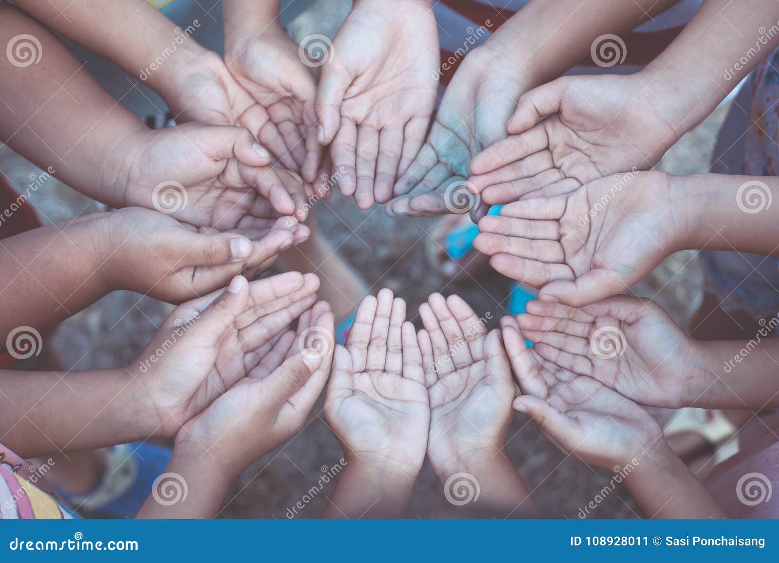 Group of Children`s Open Hands Together Stock Image - Image of chain ...