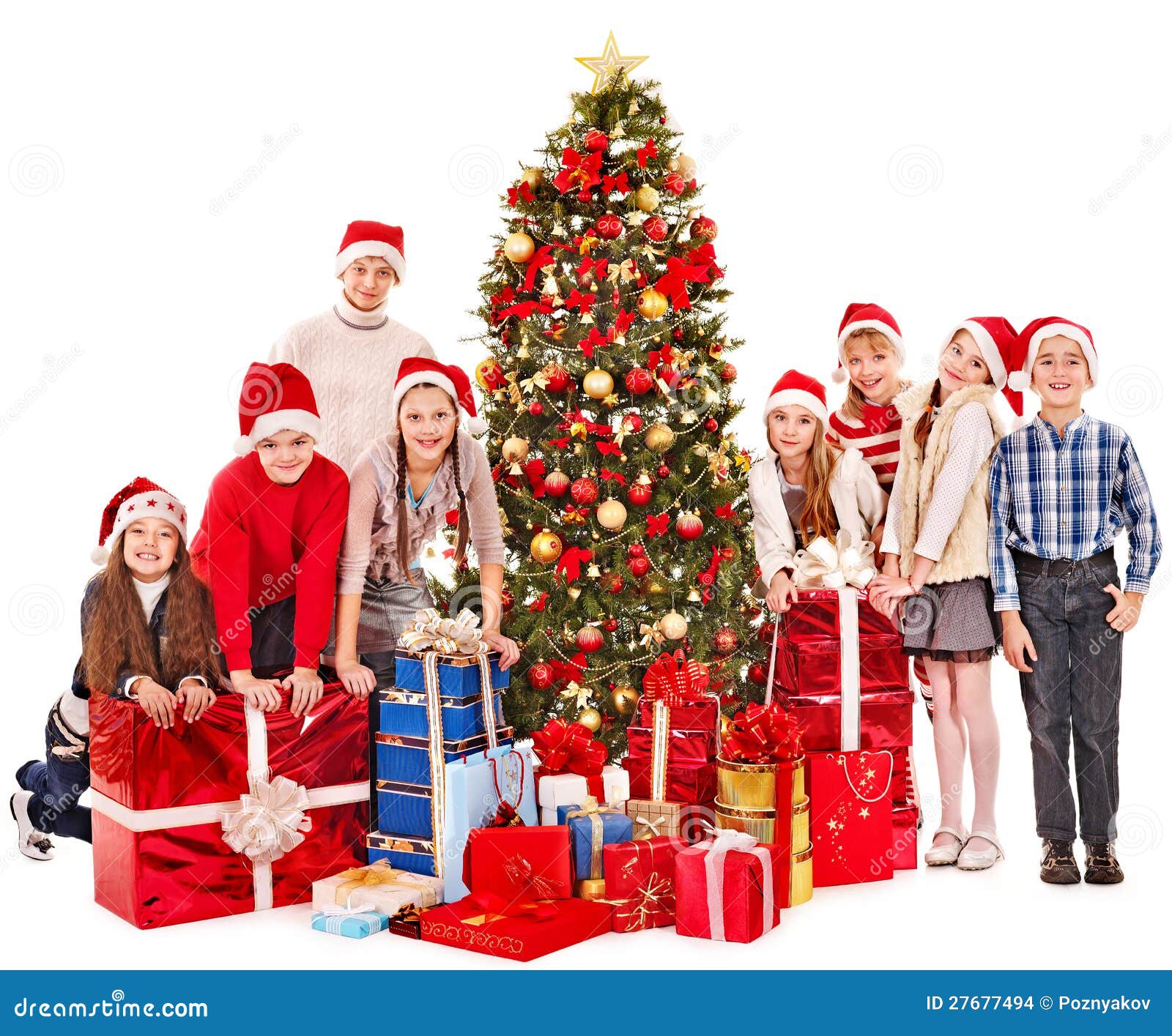 Group of Children with Santa Claus. Stock Photo - Image of christmas ...