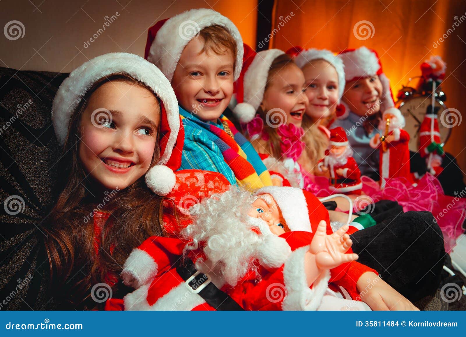 Group of Children with Santa Claus Stock Photo - Image of little, five ...
