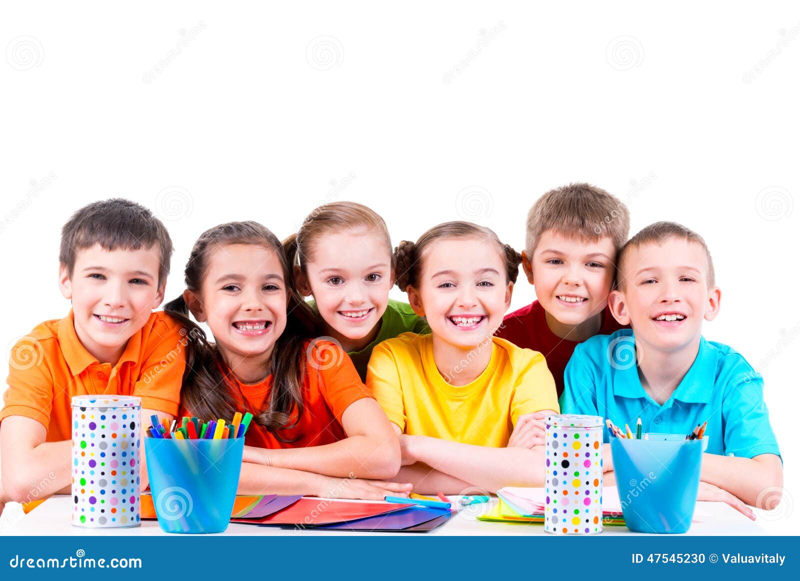 Group of Children Sitting at a Table. Stock Photo - Image of kids ...