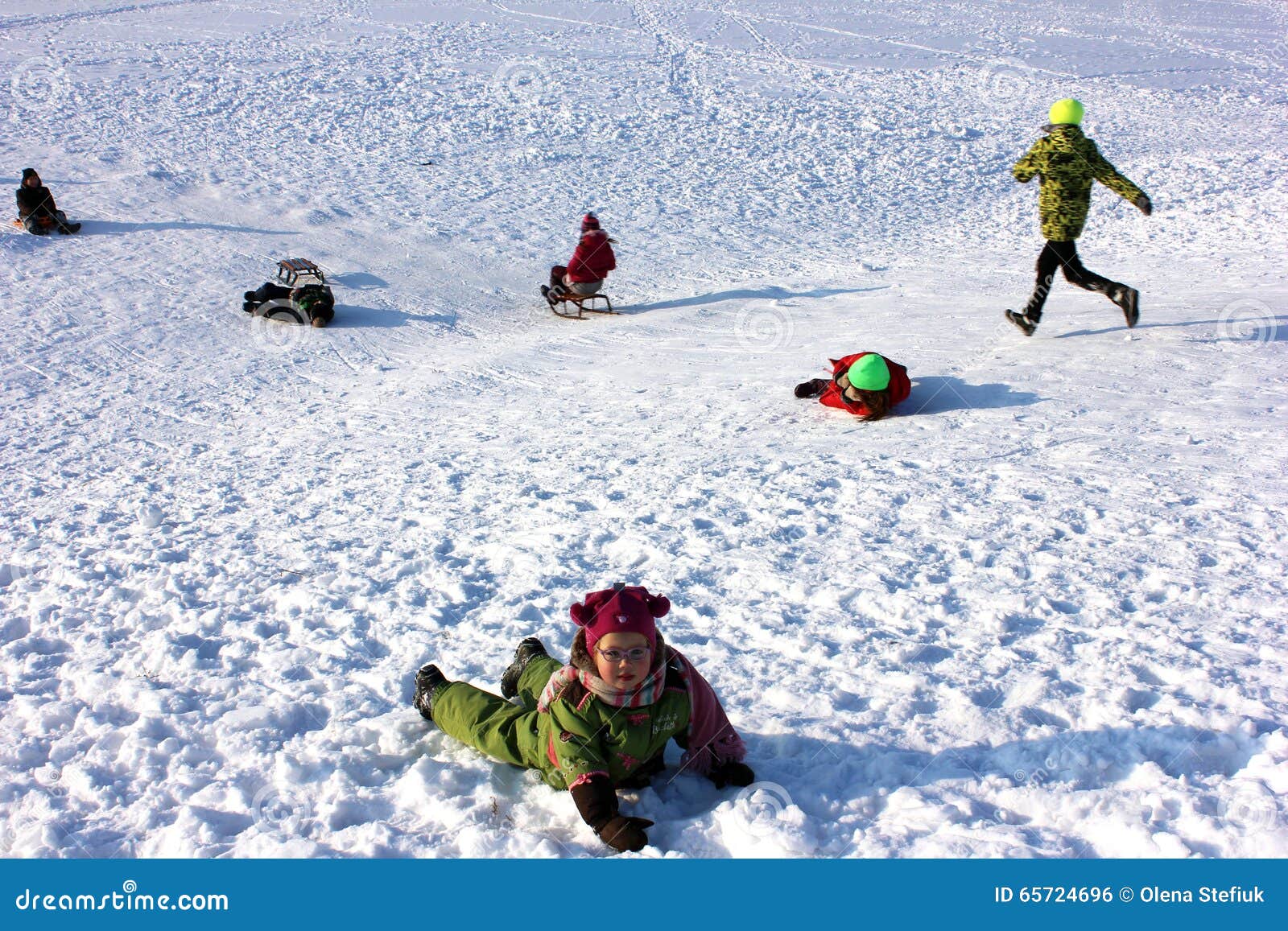 A Group of Children Sledging Editorial Photo - Image of hats, enjoyment ...