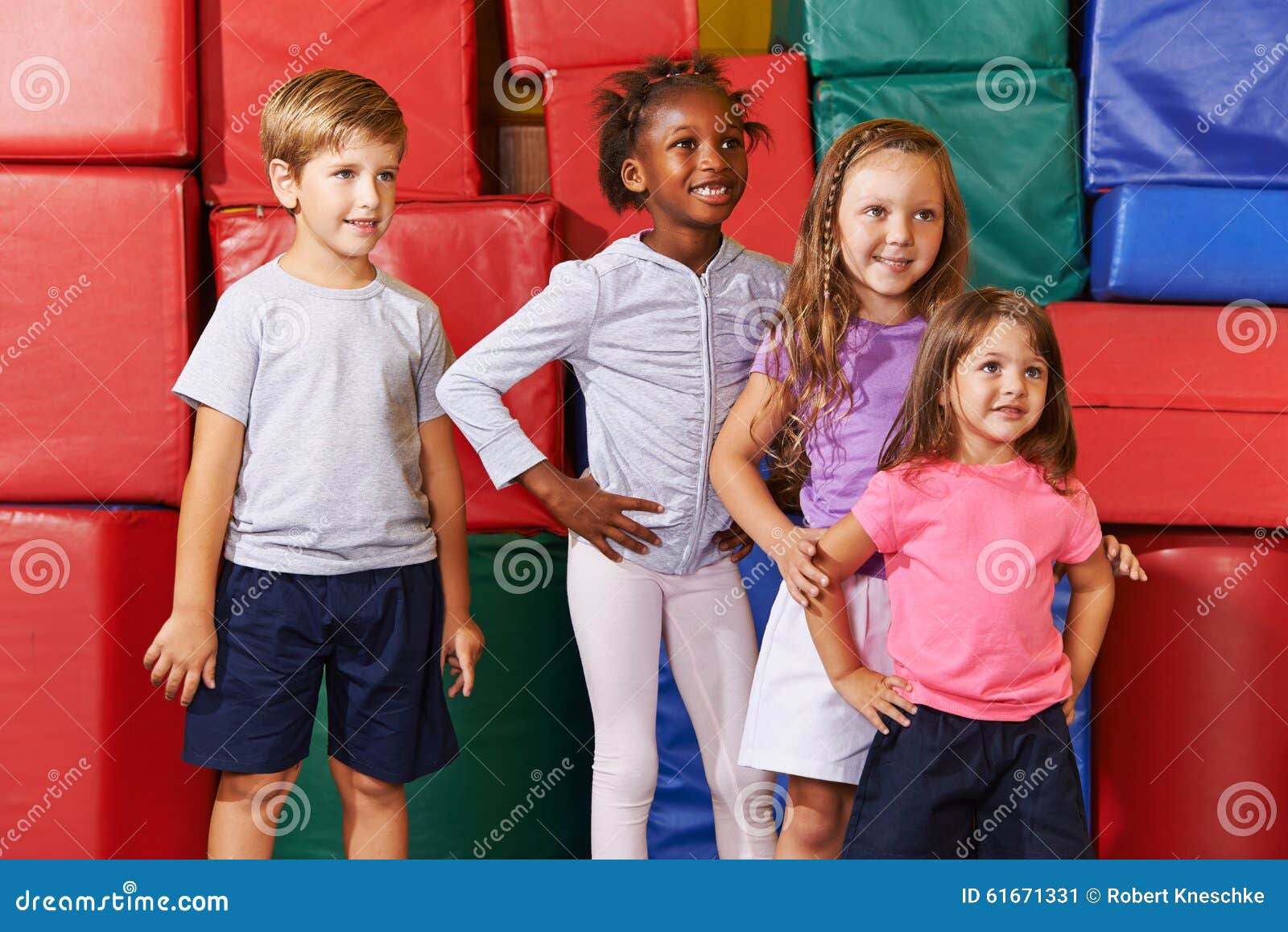 Group of Children Standing in Gym Stock Image - Image of sporty ...