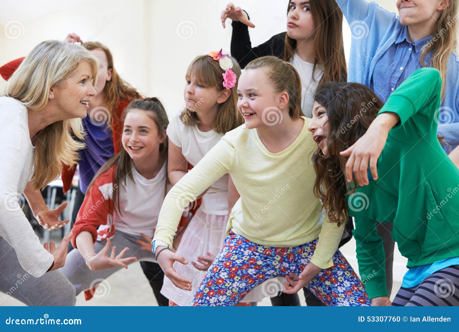 Group of Children with Teacher Enjoying Drama Class Together Stock ...
