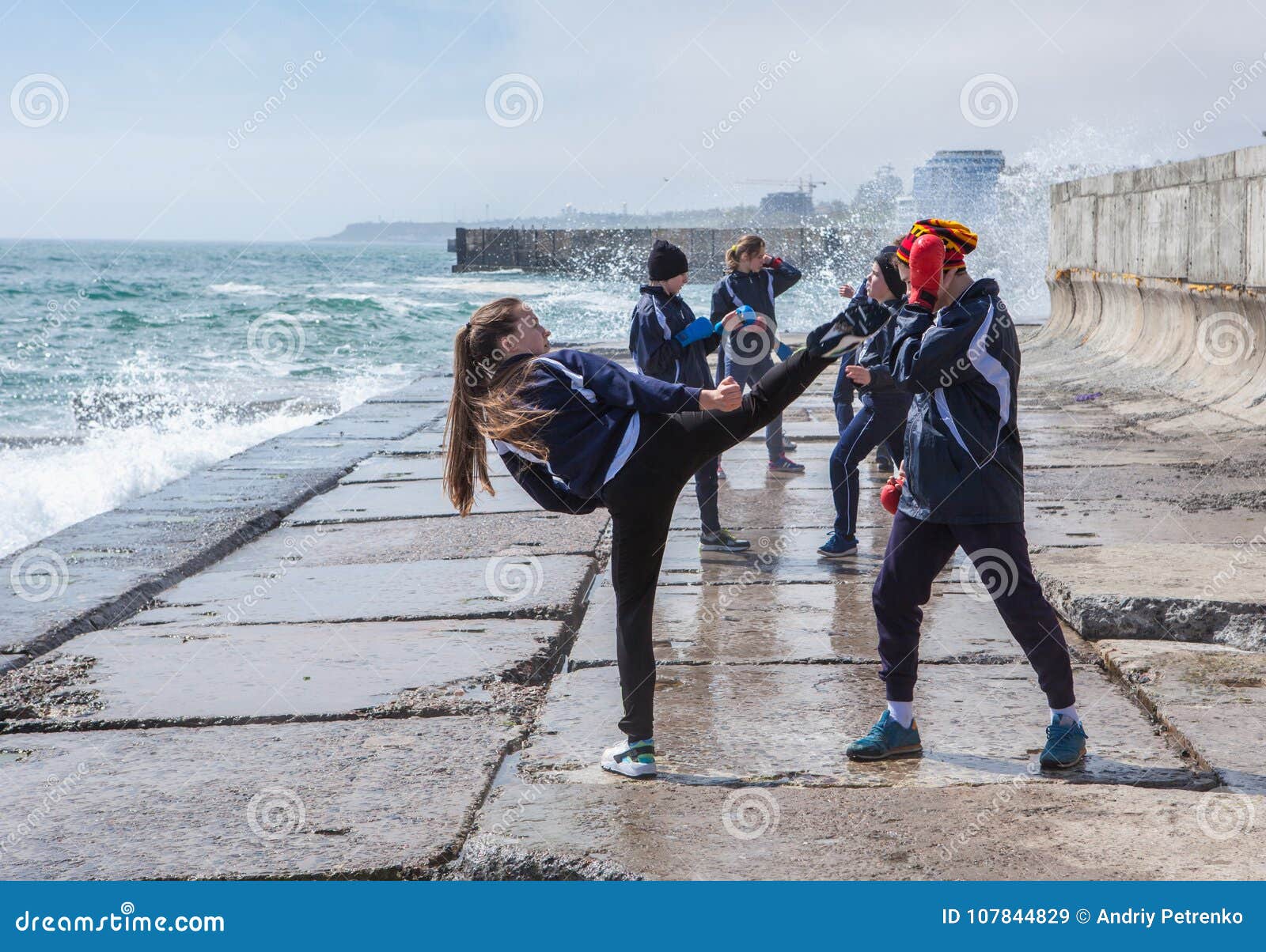 Children Training Karate on the Stone Coast Stock Image - Image of ...