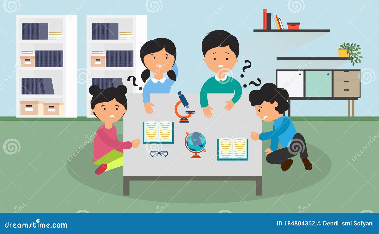 Group of Children and Tutor Stock Illustration - Illustration of lesson ...