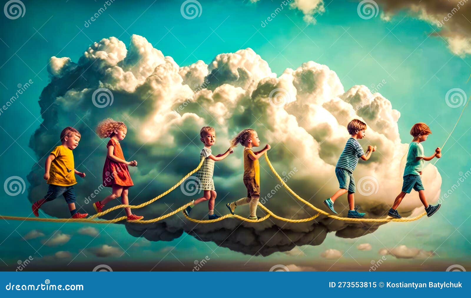 Group of Children Walking Across Tight Rope. Generative AI Stock ...