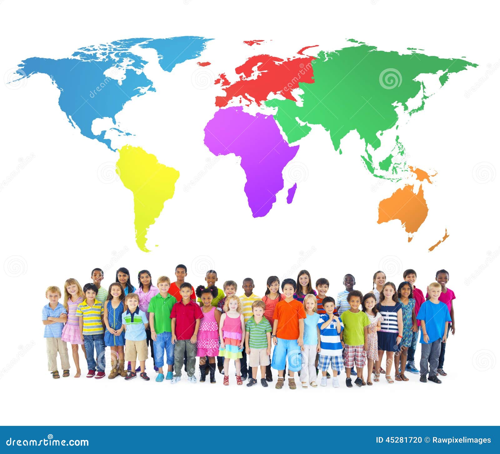 Group of Children with a World Map Stock Photo - Image of descent ...