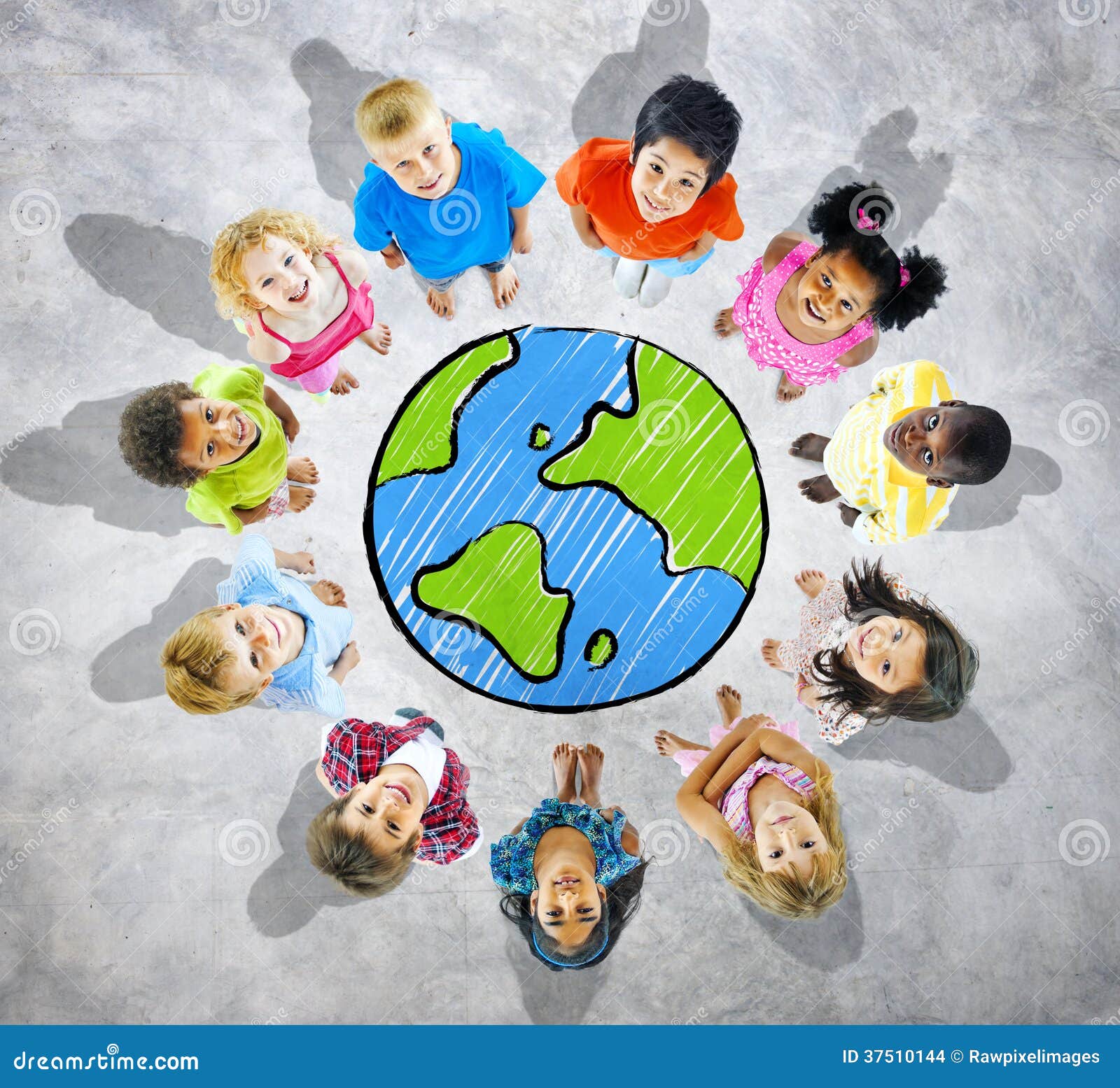 Group of Childrens Around Globe in Grey Background Stock Photo - Image ...