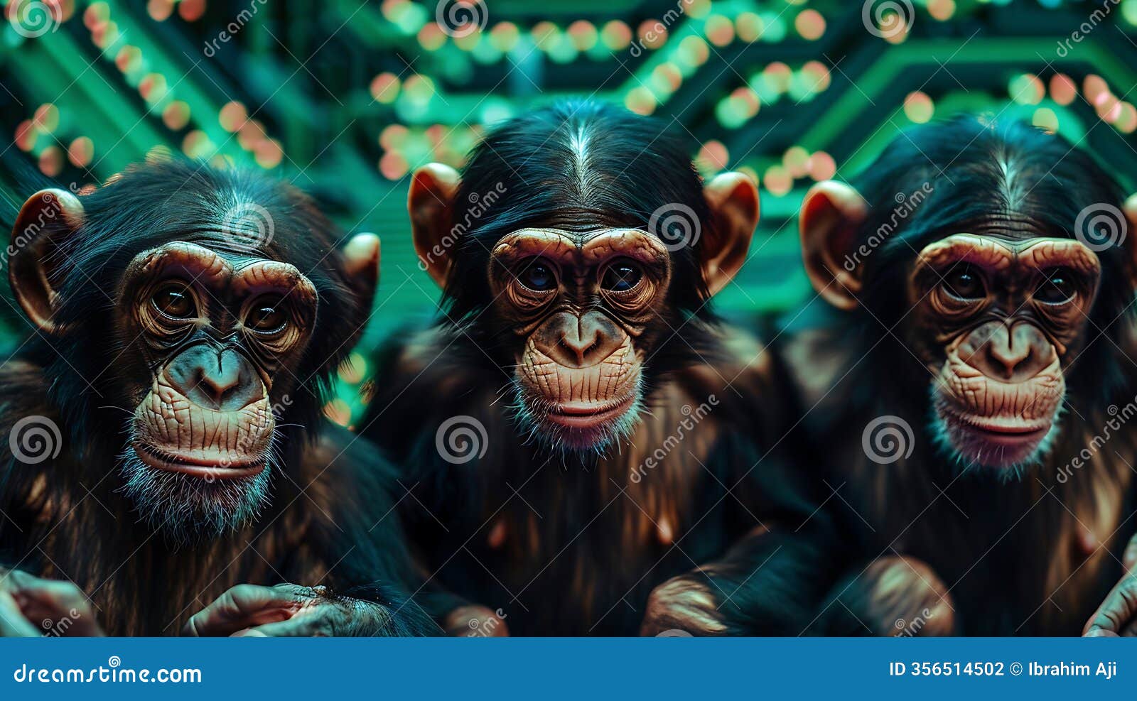 Group of Chimpanzee Monkeys in Front of a Computer Circuit Board Stock ...