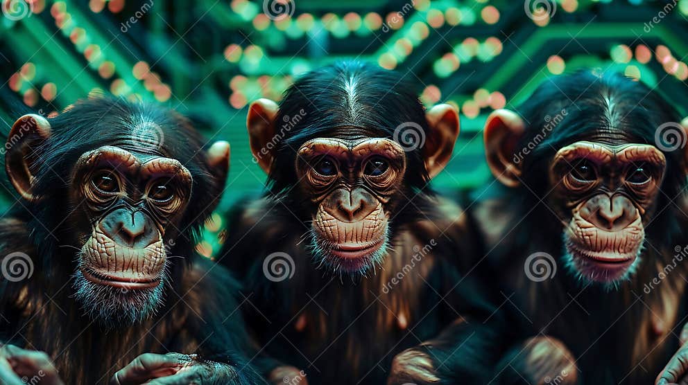 Group of Chimpanzee Monkeys in Front of a Computer Circuit Board Stock ...