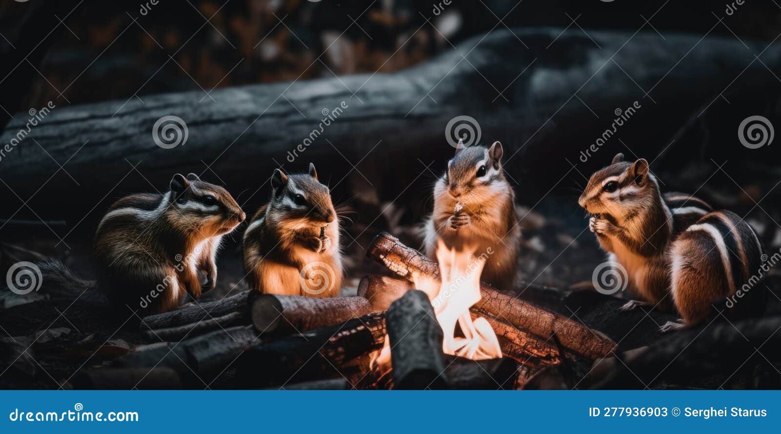 A Group of Chipmunks Sitting Around a Campfire. Generative AI Image ...