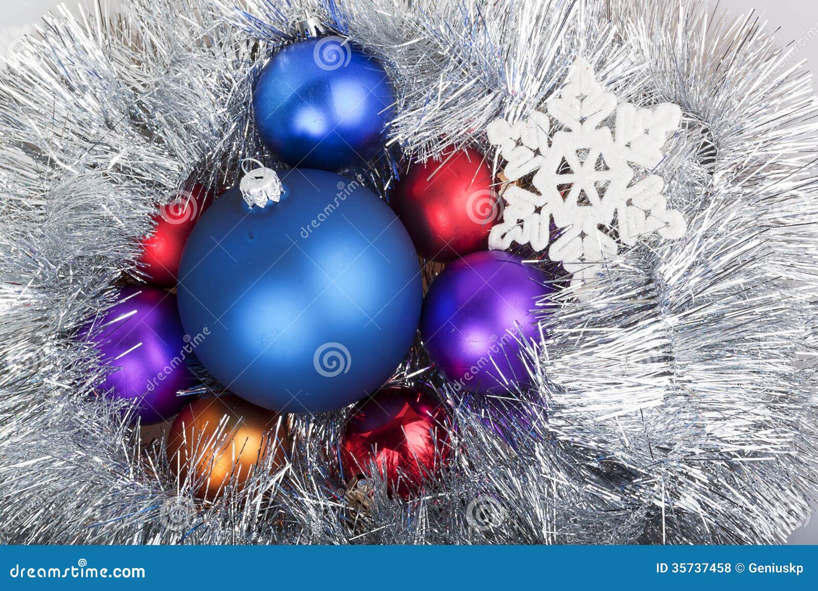 Group of Christmas Balls in the Chain with Snowflake Stock Photo ...