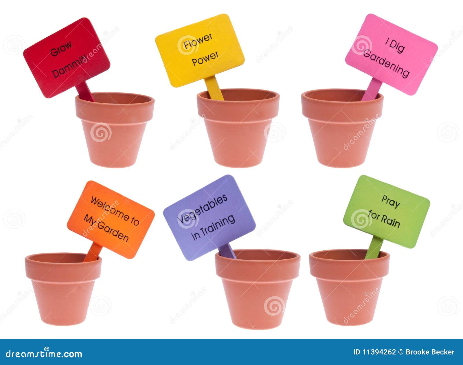 Group of Clay Pots with Vibrant Colored Blank Sign Stock Photo - Image ...