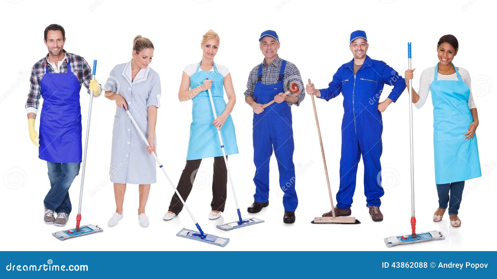 Group of cleaners with mop stock photo. Image of housework - 43862088