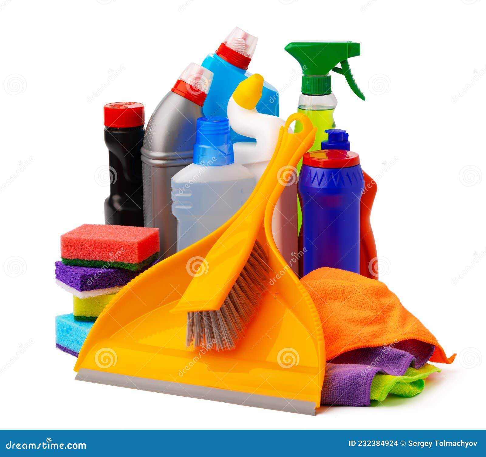 Group of Cleaning Tools Isolated on White Background Stock Photo ...