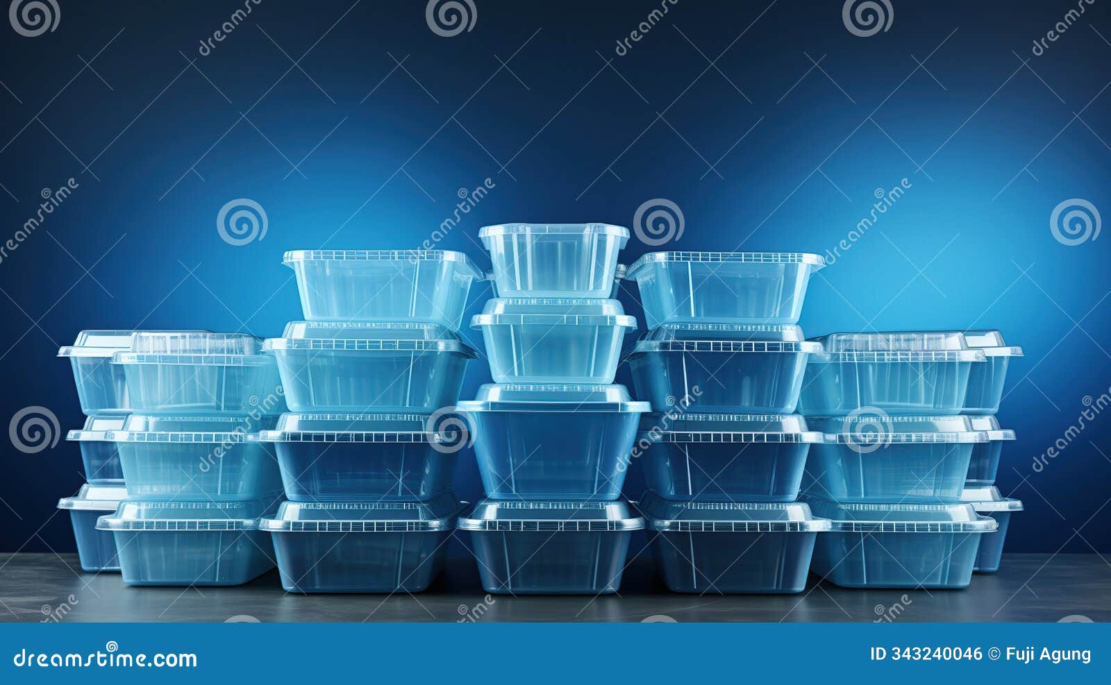 A Group of Clear Plastic Containers Stacked on a Black Surface in Front ...