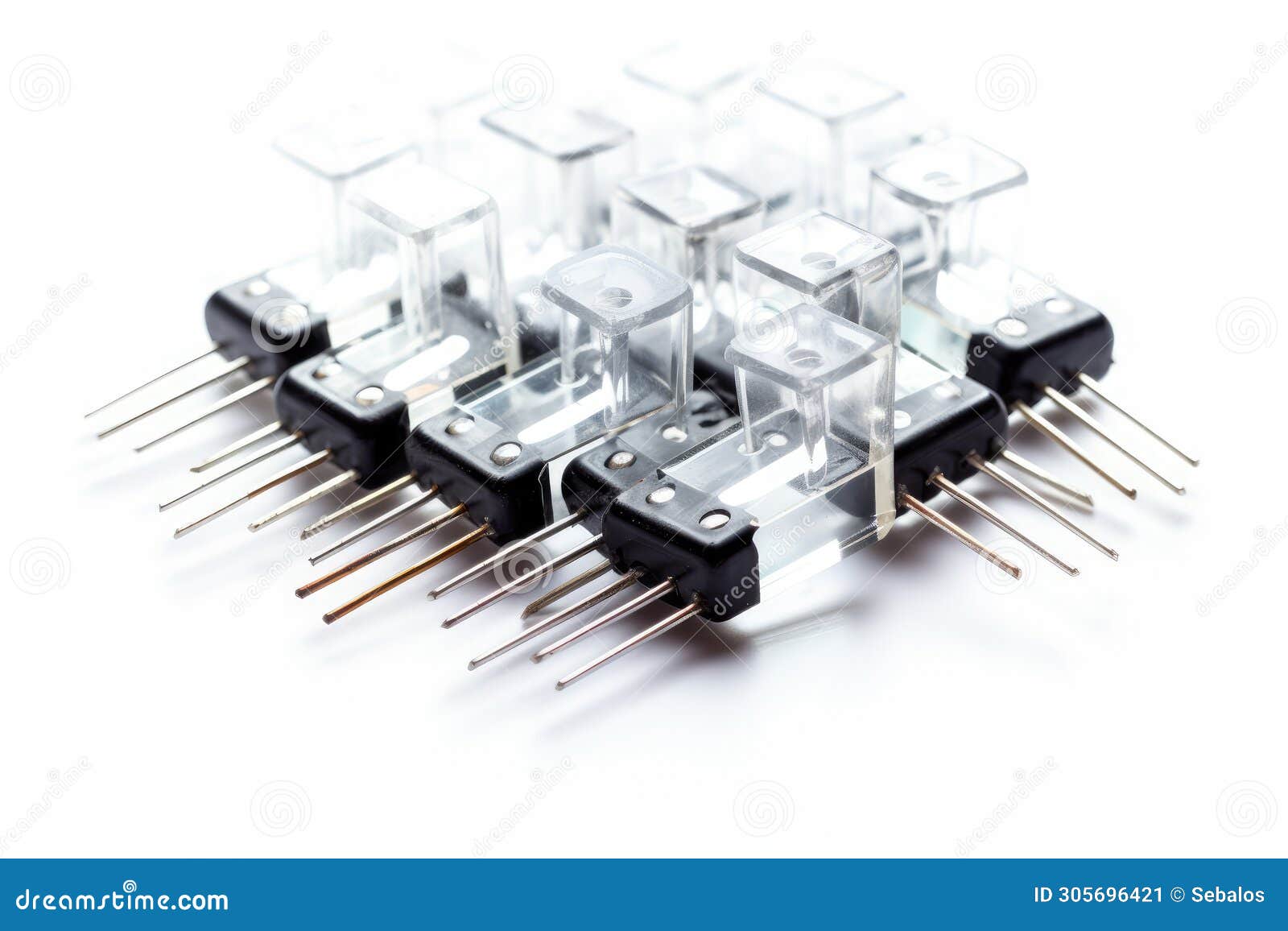 A Group of Clear-topped Electronic Relays Isolated on White Background ...