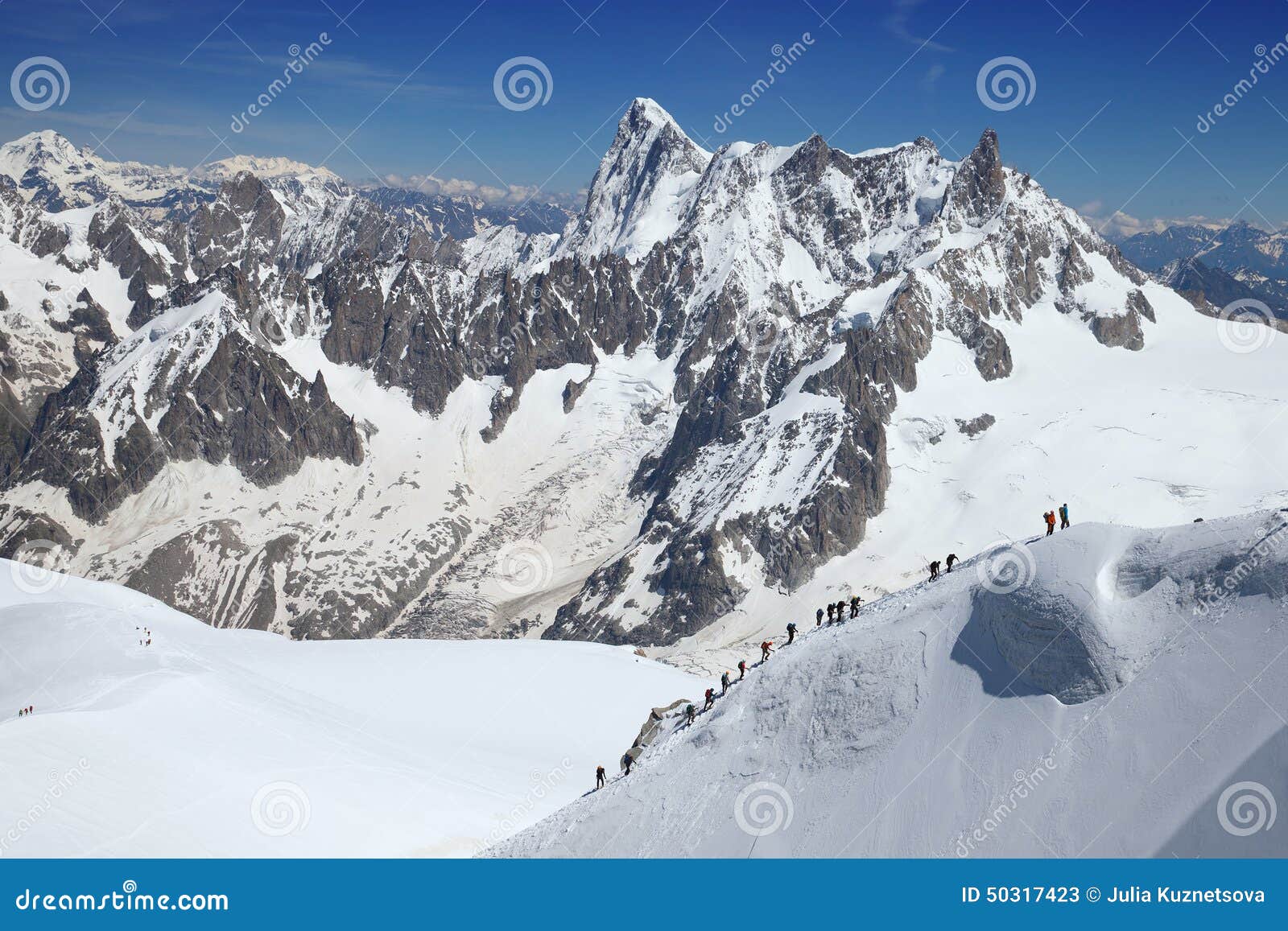 Group of Climbers Ascend from Vallee Blanche Stock Image - Image of ...